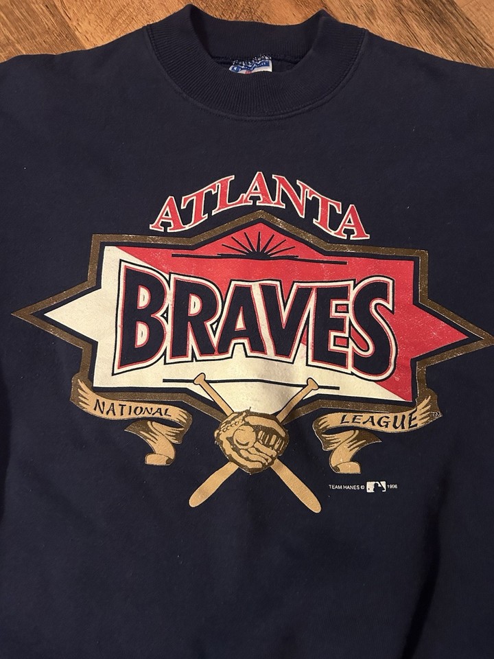 ATLANTA BRAVES Baseball Team VINTAGE CREW NECK SWEATSHIRT LARGE MENS ...