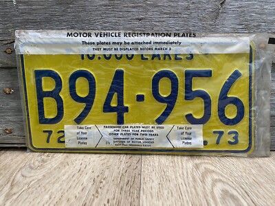 New Old Stock License Plate 1972, 1973 MN B94-956 ‘72 & ‘73 Single ...