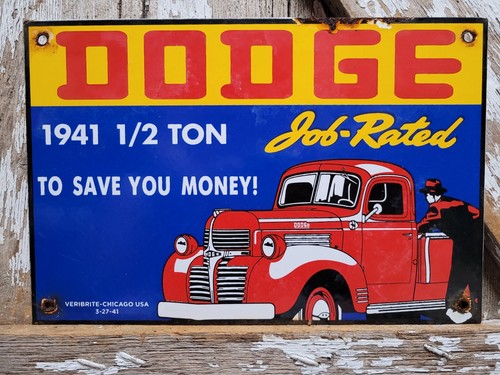 VINTAGE DODGE PORCELAIN SIGN DEALER SALES VERIBRITE CHICAGO CAR TRUCK ...
