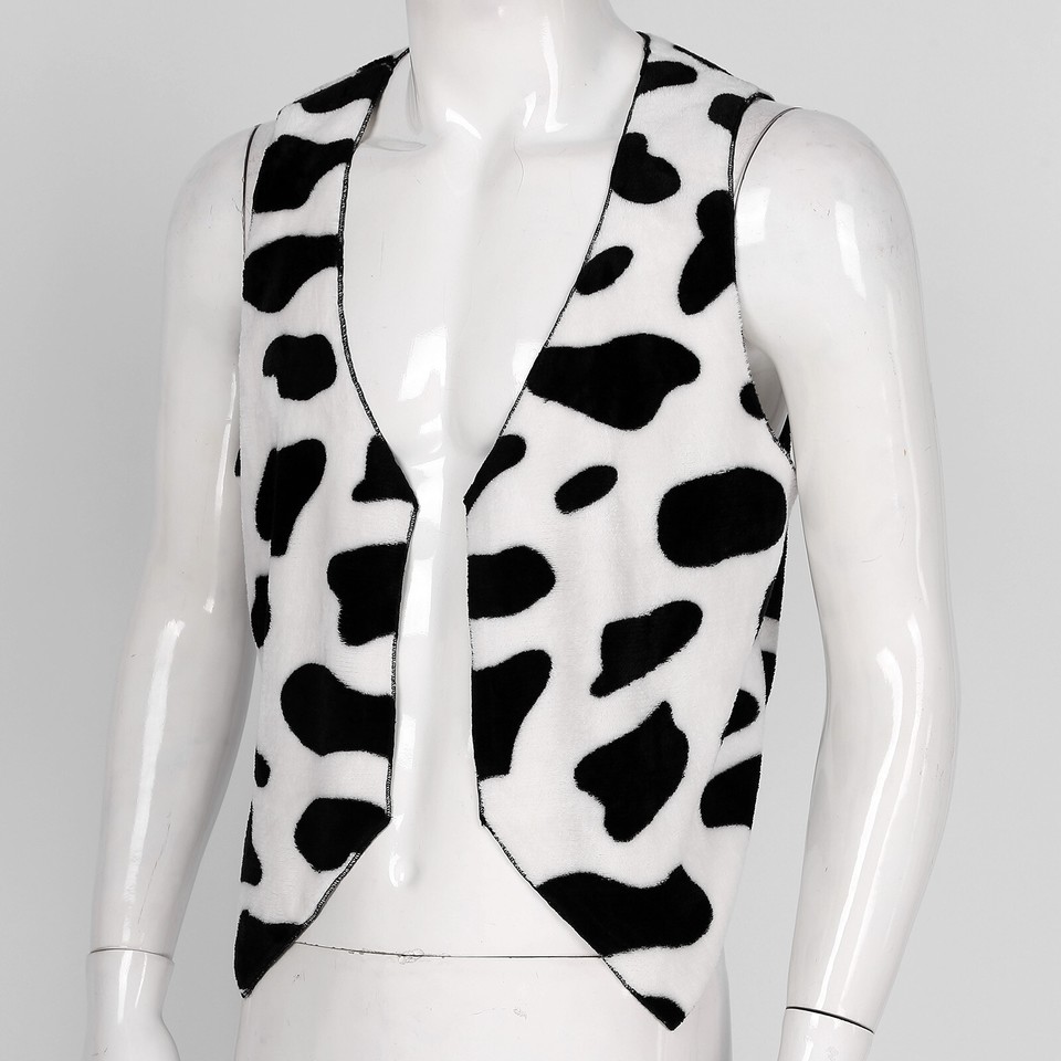 Men Cow Print Waistcoat Vest Sleeveless Open Front Coat Halloween ...