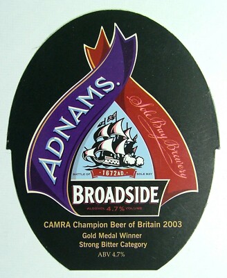 Beer Pump Clip Badge Insert Broadside Adnams Sole Bay Brewery Camra ...