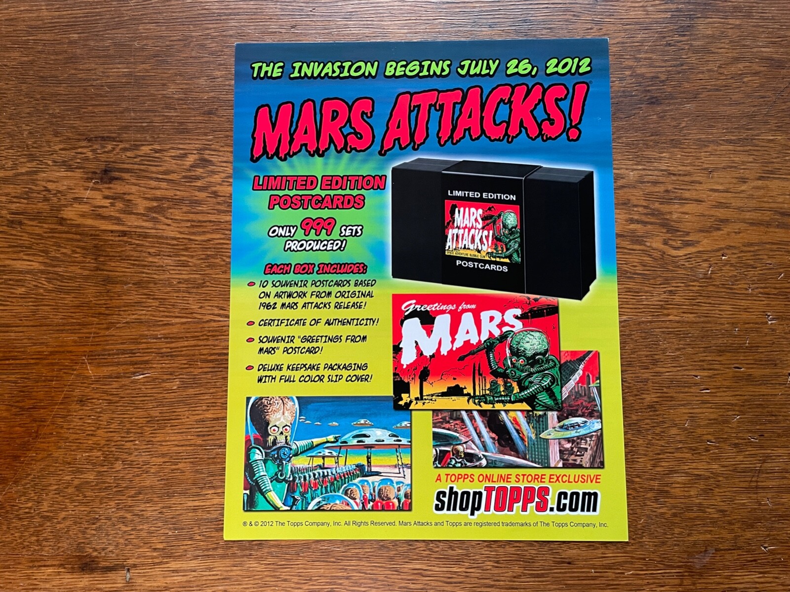 2012 TOPPS MARS ATTACKS 8 1/2 x 11 GLOSSY MARKETING ADVERTISING FLYER ...
