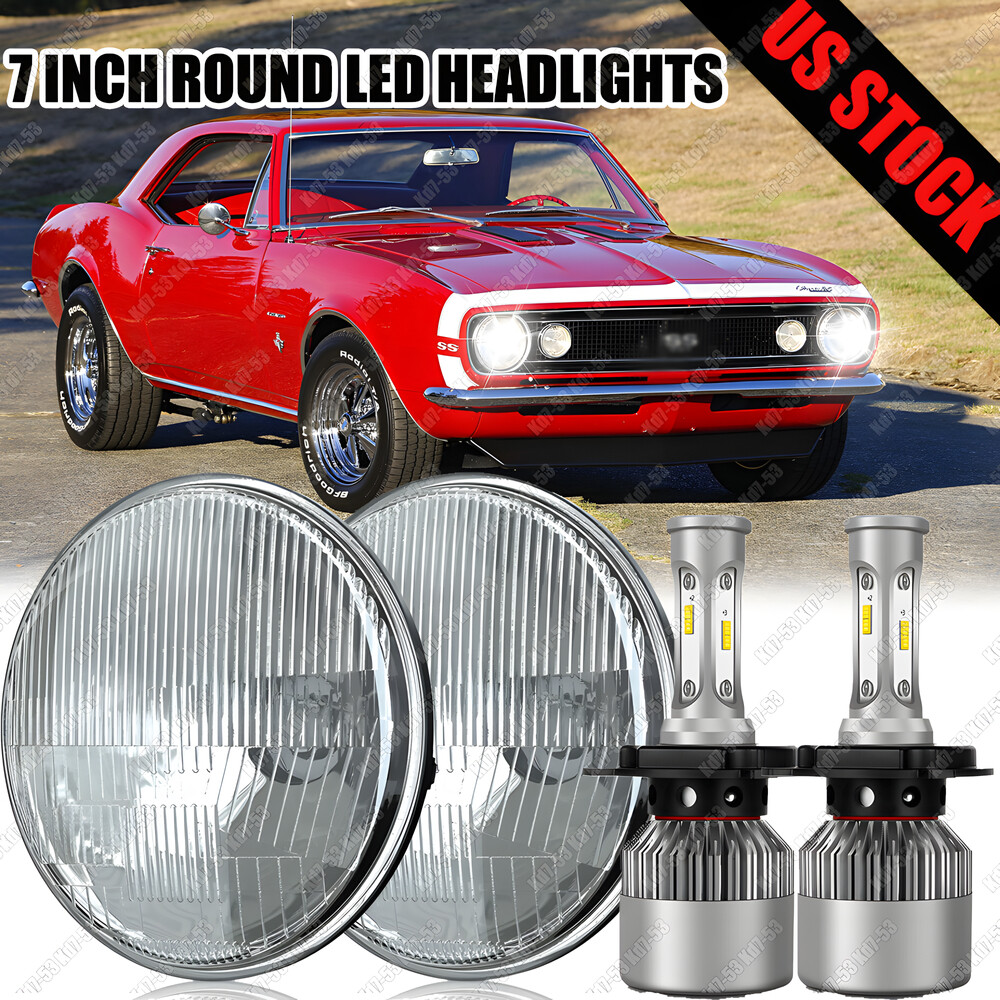 For Chevrolet Camaro Z28 SS RS 67-81 Pair 7"inch Round LED Headlight Hi ...