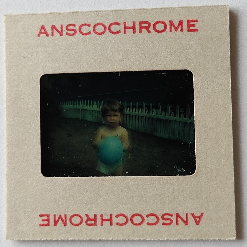 VTG 1950s 35mm Slide Toddler Child Blue Balloon Trailer Park Picket ...