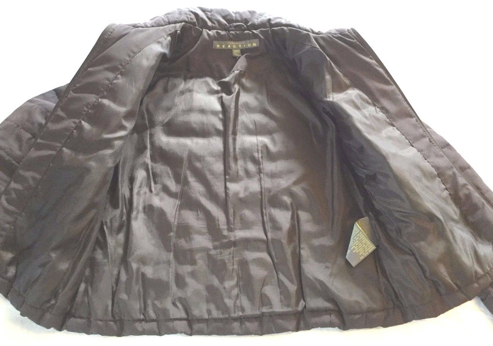 Kenneth Cole Down Puffer Jacket Coat Reaction Down Dark Brown Full Zip ...
