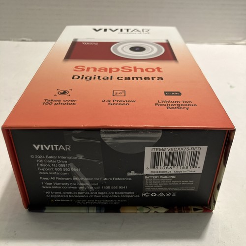 Vivitar Snapshot Digital Camera Red W/Lithium Recharge Batt-100 photos ...