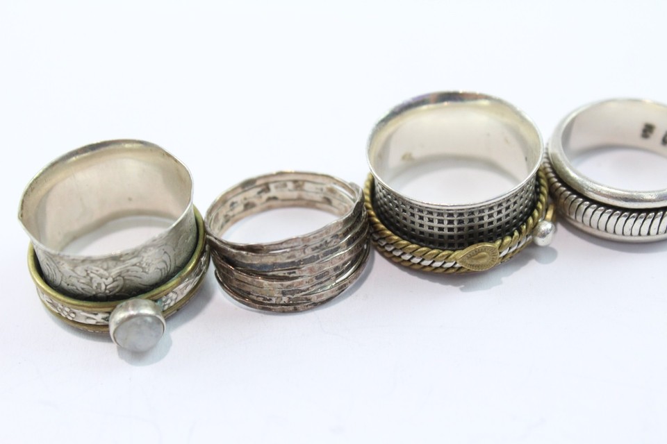 Sterling Silver Rings Spinner Statement Band Contemporary Gents x 7 42g ...