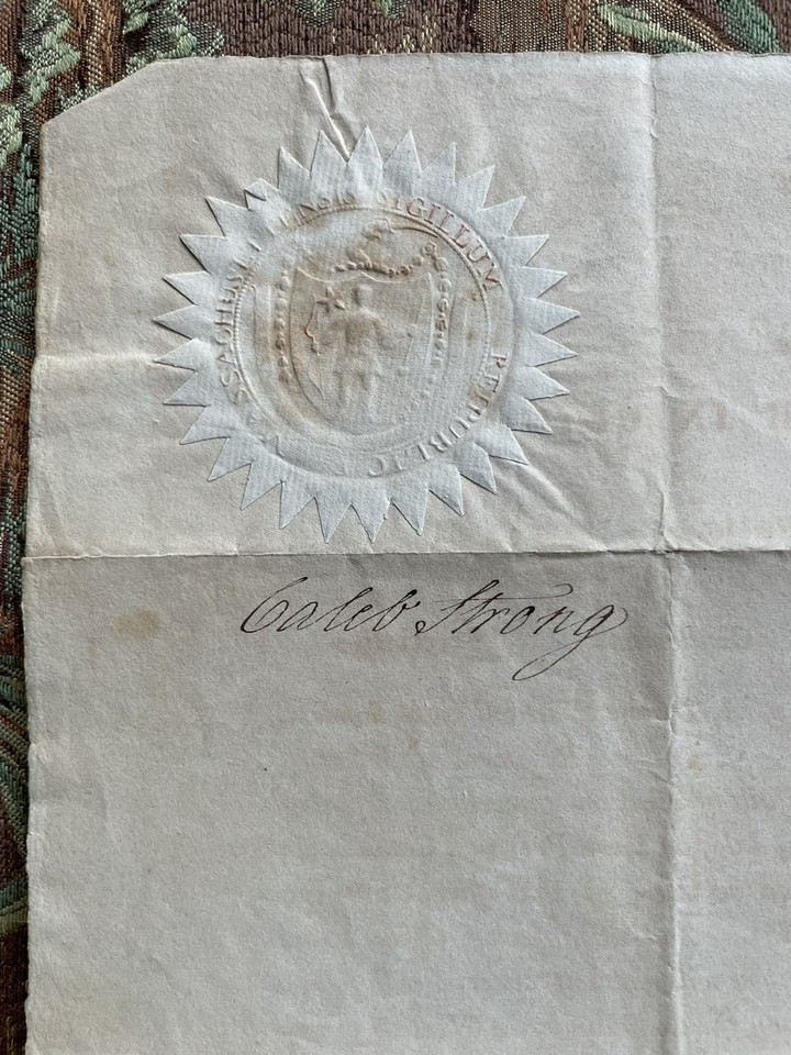 1814 Massachusetts military commission, signed by Founding Father Caleb ...