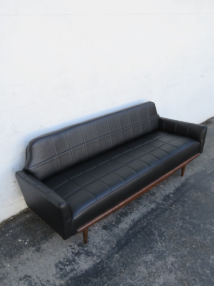Mid Century Modern Black Vinyl Long Couch Sofa 6267 | eBay