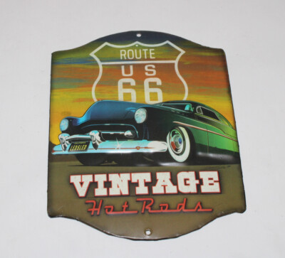 Vintage Style Metal Sign Route 66 Vintage Hot Rod 8 x 6 Tin Open Roads ...