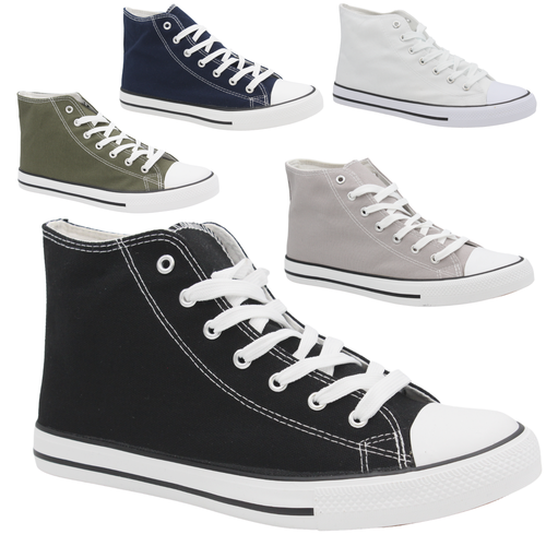 Mens Canvas Sneakers High Top Trainers Lace Ups Plimsolls Boys School ...