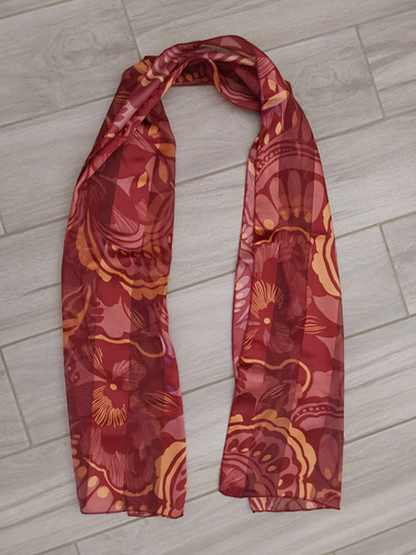 Silk Feel Wine Red Floral Sheer Stripe Oblong Polyester Scarf. Size ...
