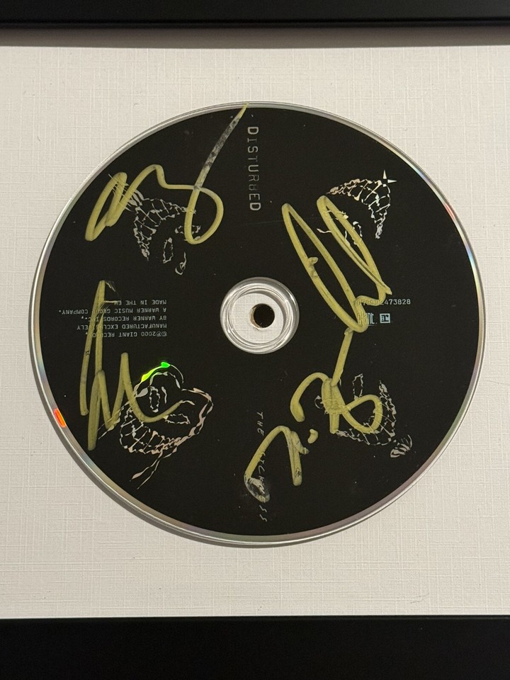DISTURBED FULL BAND SIGNED SICKNESS CD FRAMED ROCK BAND DAVID DRAIMAN ...