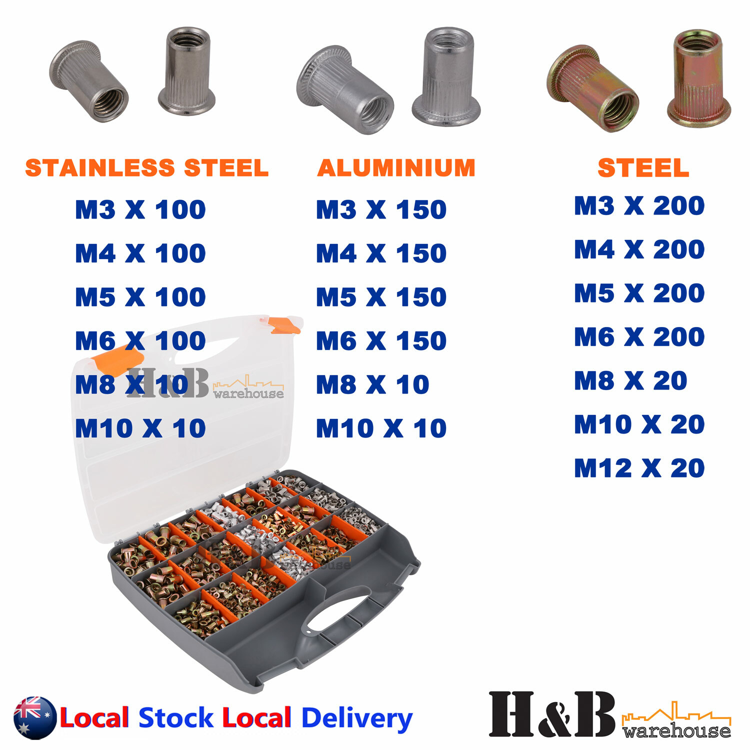 1900Pcs Rivnut Tools Rivet Nut M3 - M12 Blind Rivnuts Nutsert Stainless ...