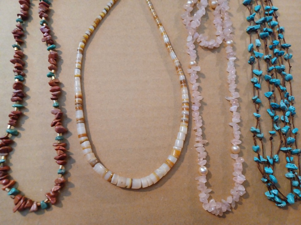 Vintage Lot Chunky Bead Pink Quartz Puka Turquoise Earthtone Necklaces ...
