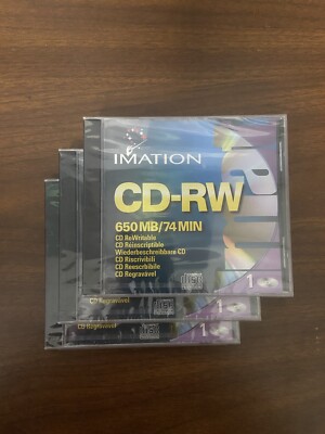 3 Pack Imation CD-RW 650MB CD Compact Disk Rewriteable in Slim Jewel ...
