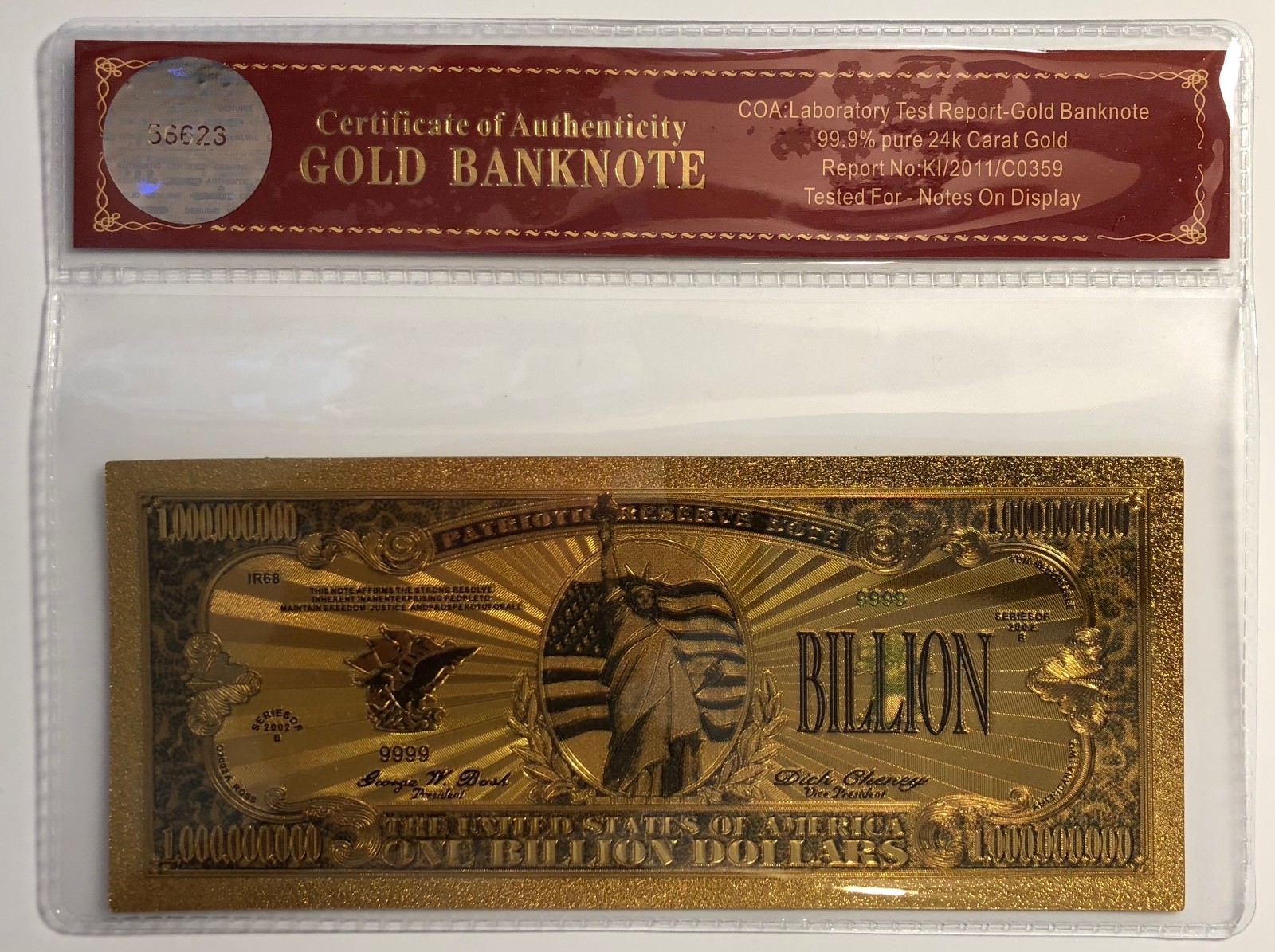 $1 Billion Dollar Bill... 24K Gold 3D Overlay...Banknote..With COA | eBay