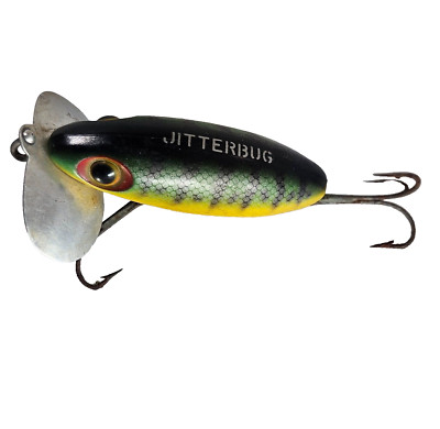 Vintage JITTERBUG Fred Arbogast Fishing Lure Green with Black Stripes 3 ...