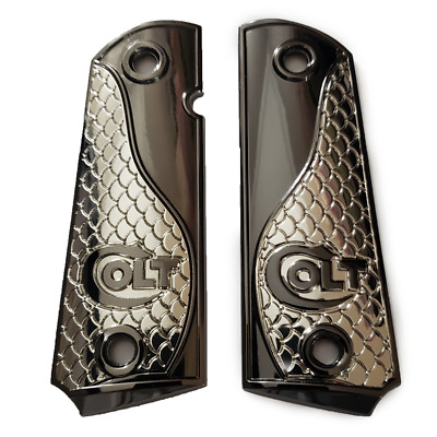 Custom Colt 1911 Grips Full Size Black Nickel Plated Grips 45/38 super ...
