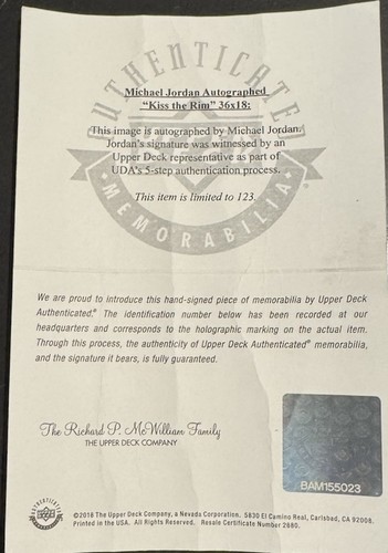 Michael Jordan Autographed KISS RIM Dunk Photo signed LE 23/123 Upper ...