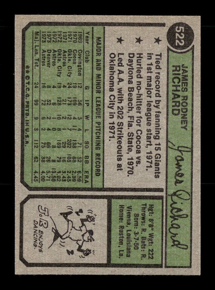 1974 Topps #522 J.R. Richard Houston Astros EX+ Baseball Card *D360 | eBay