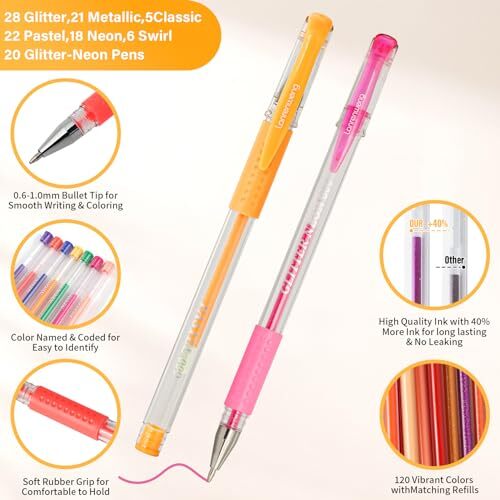 240 Pack Set 120 Colored Gel Pen with 120 Refills, Fine Tip Glitter Gel ...