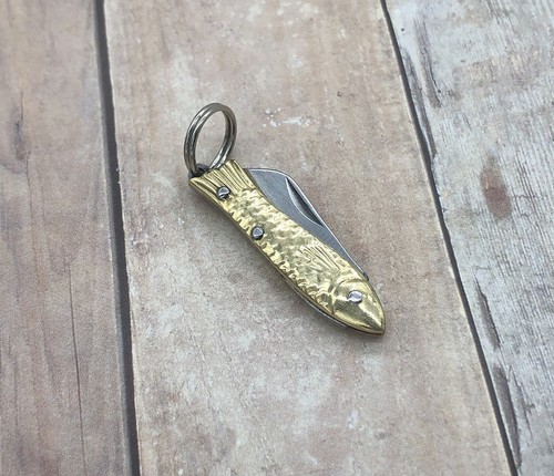 Miniature Brass Fish Folding Pocket Knife Pendant Inch Blade Gold ...