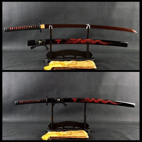 40'' Red Dragon Damascus Folded Steel Katana Japanese Samurai Razor ...