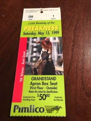 1999 PREAKNESS STAKES TICKET STUB Charismatic WINS A CLASSIC VERY RARE ...