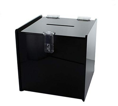 Black Donation Box Tip Jar Acrylic Ballot Suggestion W/Lock 6" Cube AZM ...
