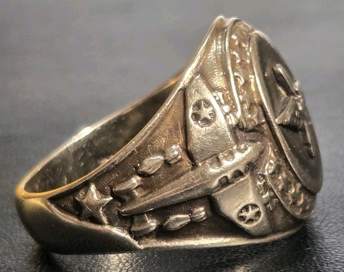 VINTAGE 10K GOLD WWII WW2 AVIATION PILOTS WINGS USA AIR FORCE MENS RING ...