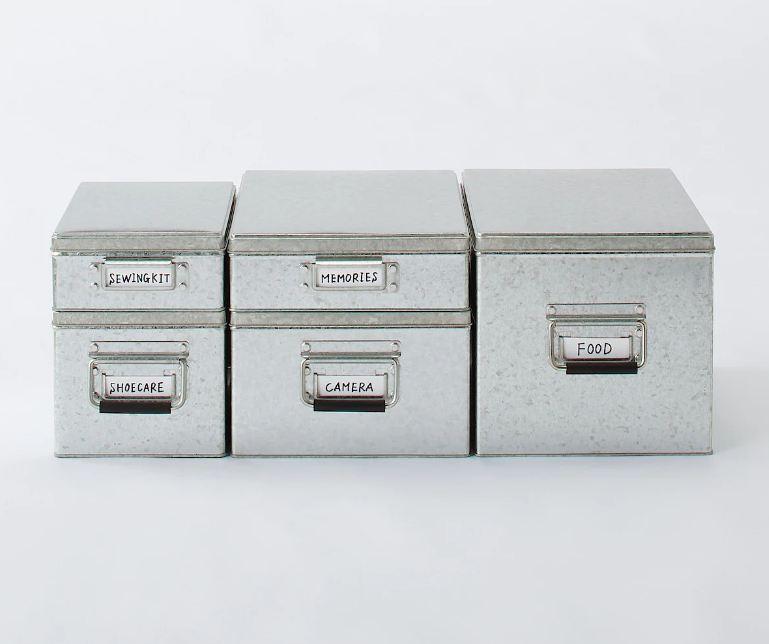 MUJI MoMA Large Galvanized Iron Box 10.2 in × 14.5 in × 9.4 in Silver ...