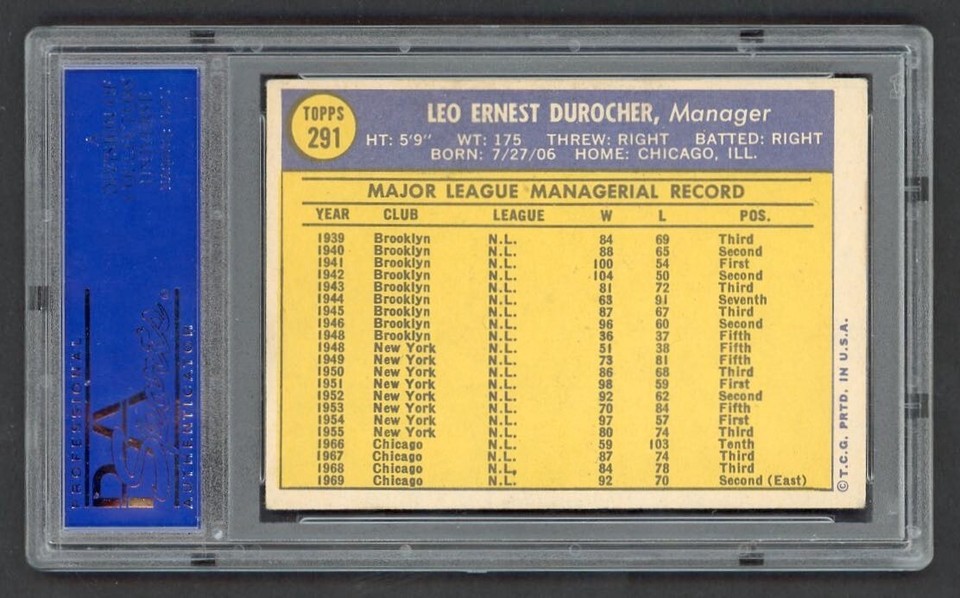 1970 Topps Baseball #291 Leo Durocher PSA/DNA Signed Autograph Chicago ...