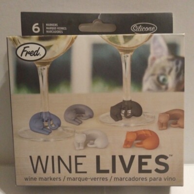 Fred Wine Lives Cats Glass Markers Dinner Party 6 New Markers Silicone ...