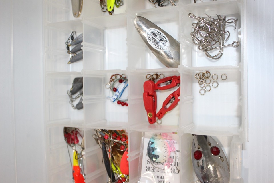 Cabela's Case with mutliple Trolling Spoons, Spinners, Deep Diver Red ...
