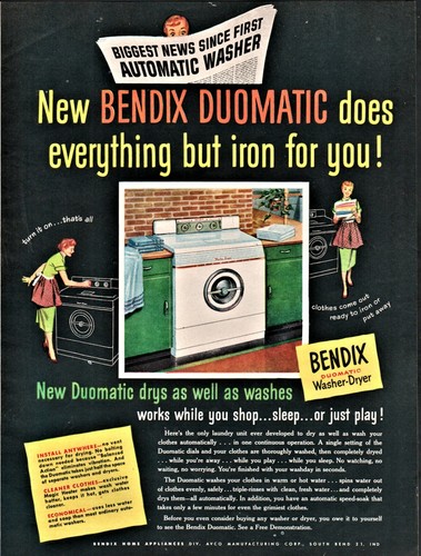 1953 BENDIX Duomatic Washer Dryer Washing Machine Mid-Century Laundry ...