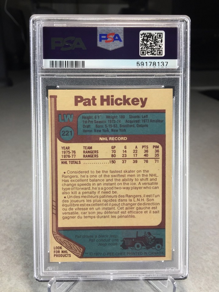 1977 O-Pee-Chee Pat Hickey #221 - PSA 7 - New York Rangers | eBay
