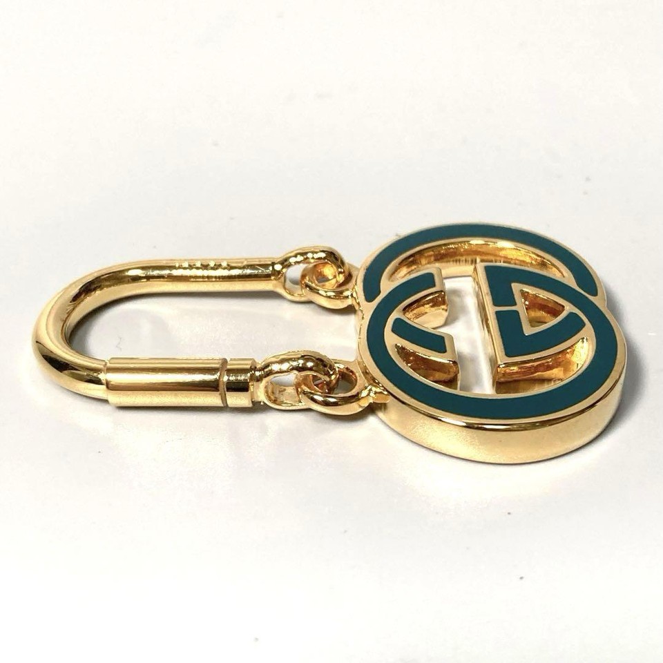 GUCCI Gold Interlocking G Keyring Key Holder Charm Green Gold Metal ...