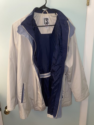 CS Signature 1X XXL Cream Navy Double Closure Jacket Stripe Mock Neck ...