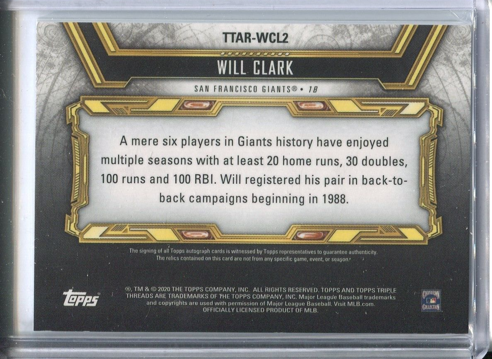 2020 Topps Triple Threads Will Clark #TTAR-WCL2 Gold Auto Relic 9/9 | eBay