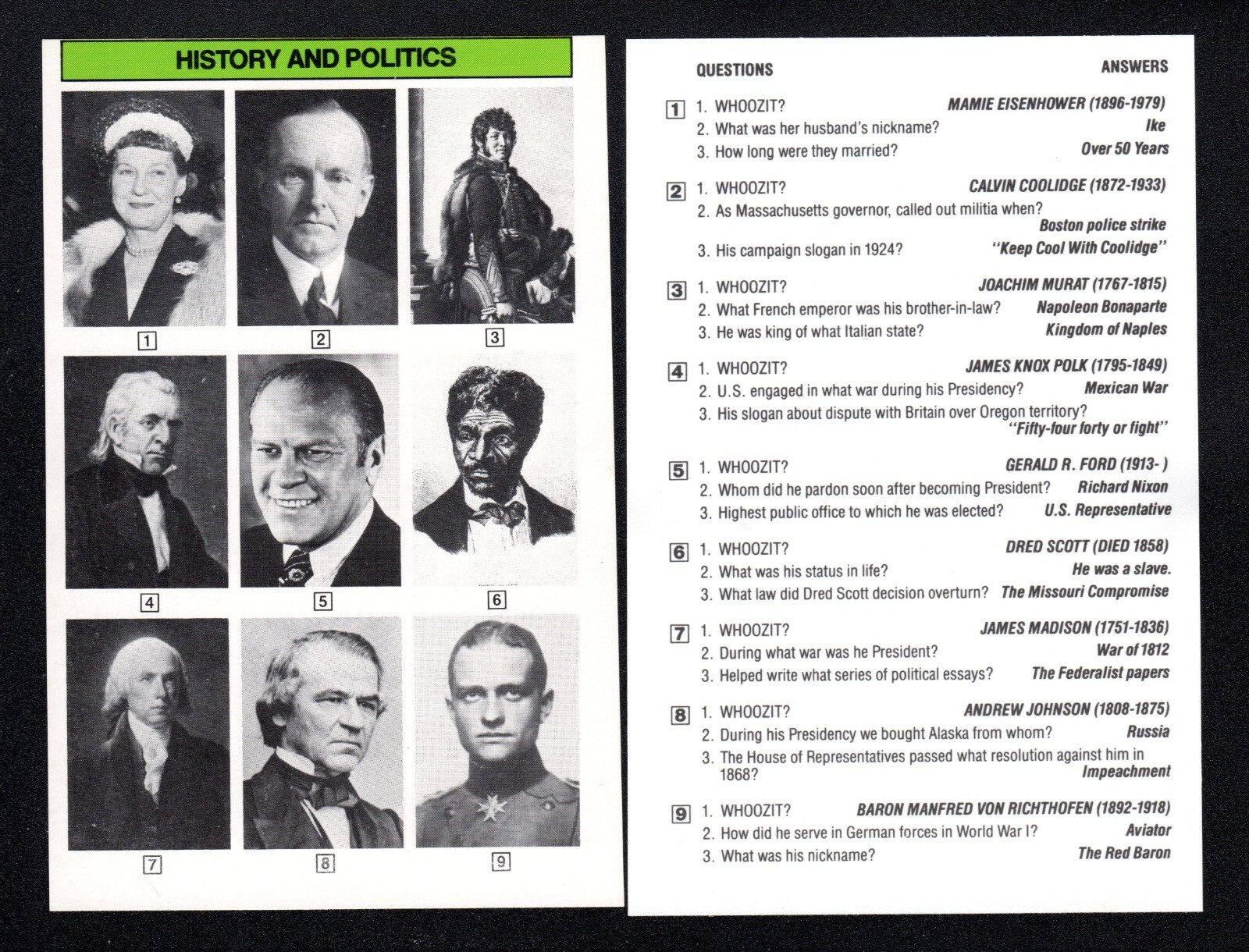 Gerald Ford Calvin Coolidge James Polk Vintage History Trivia Card A-30 ...