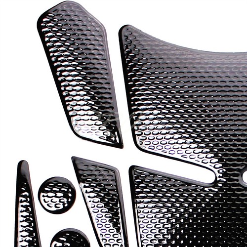 3D 8" Gloss Perforated Black Gas Tank Pad+Fuel Cap Cover 04-23 GSXR-600 ...