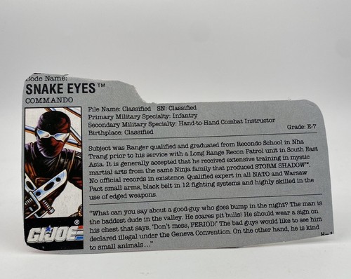 Vintage 1989 Gi Joe Snake Eyes V3 File Card | eBay