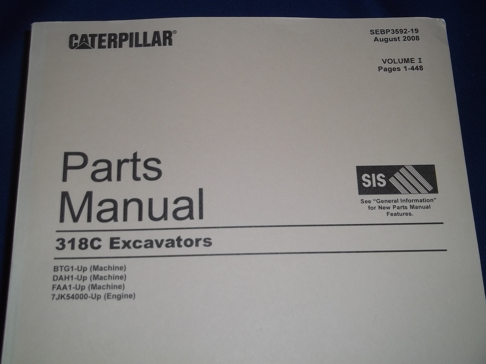 Cat Caterpillar 318C Pelleteuse Pièces Livre Manuel S/N Btg Dah Faa | eBay