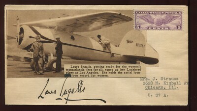 Female Aviation Pioneer Pilot LAURA INGALLS Signed Vintage Air Cover ...