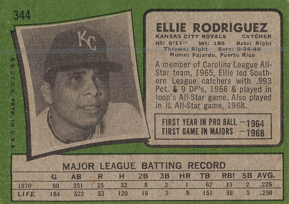 ELLIE RODRIGUEZ 1971 TOPPS BASEBALL #344 | eBay