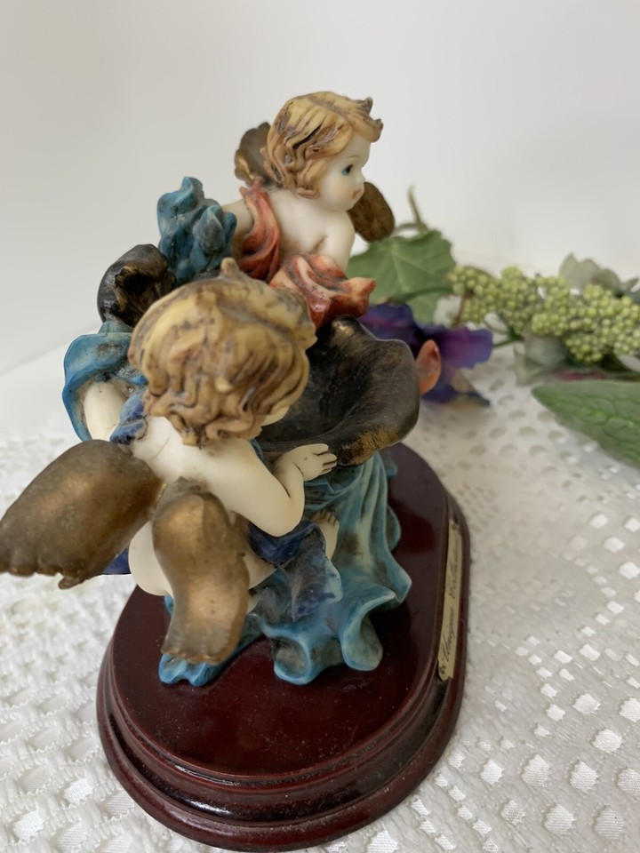 Cherub Figurine Resin on Wood Base 4”x4.5” By Unique Collection & 4 ...