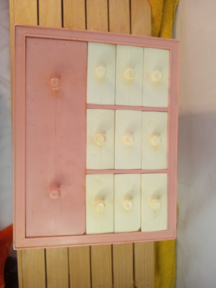 Retro MCM Vintage Pink Cream Akro-Mils Storage Cabinet 10 Drawers Bin ...