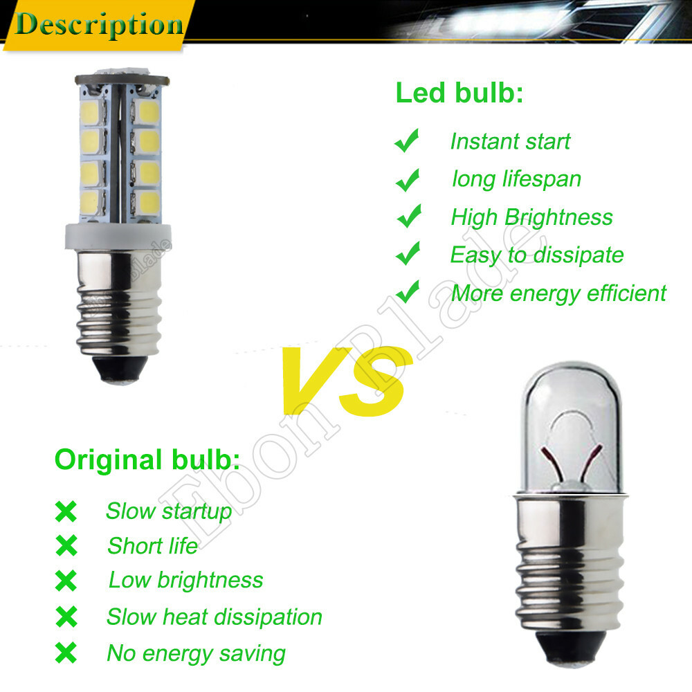 2 X E10 1447 Screw LED Bulb 2835 18SMD White 6000K Bright Light Lamp 3 ...
