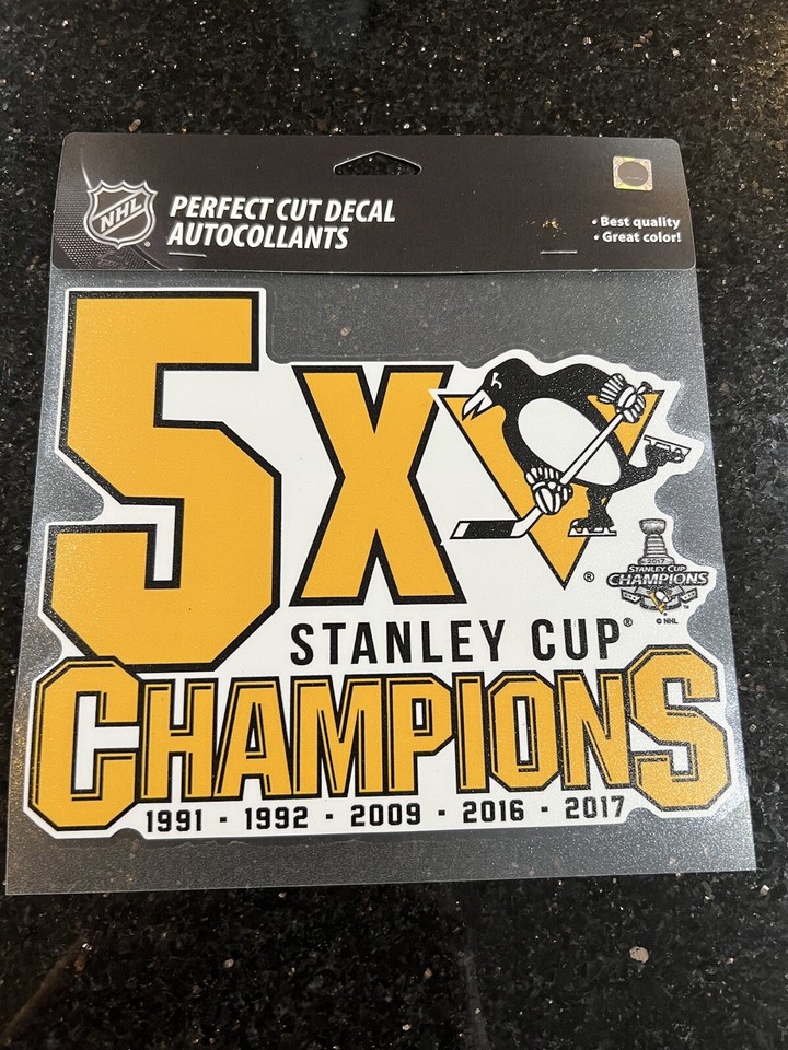 Pittsburgh Penguins 5X Stanley Cup Champions 8 inch perfect die cut ...